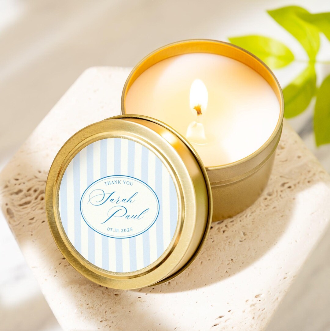 Bulk Favor Candle Striped Frame Baby Name Guest Gift Preppy Baby Shower ...