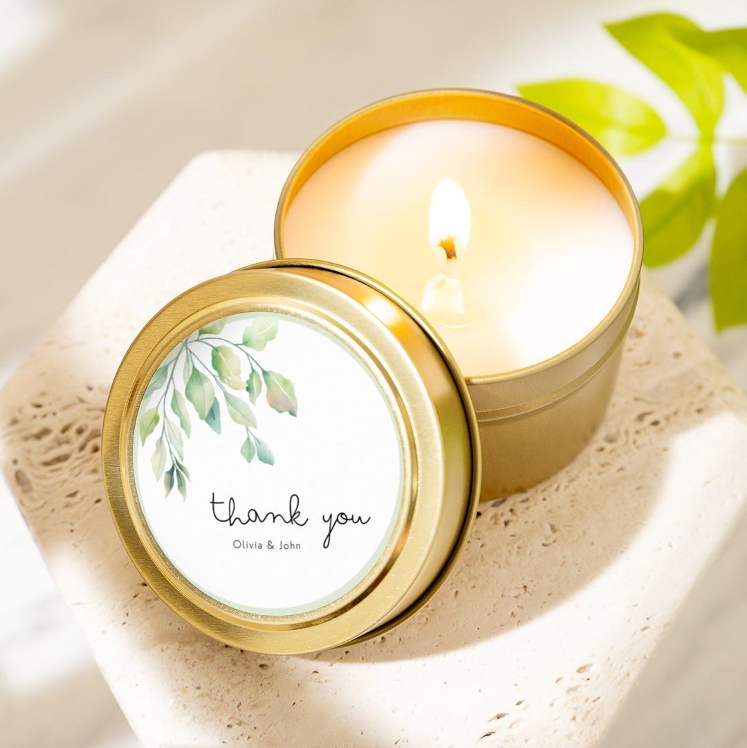 Wedding Favor Candle Thank You Minimal Wreath Bulk Guest Gift Neutral ...