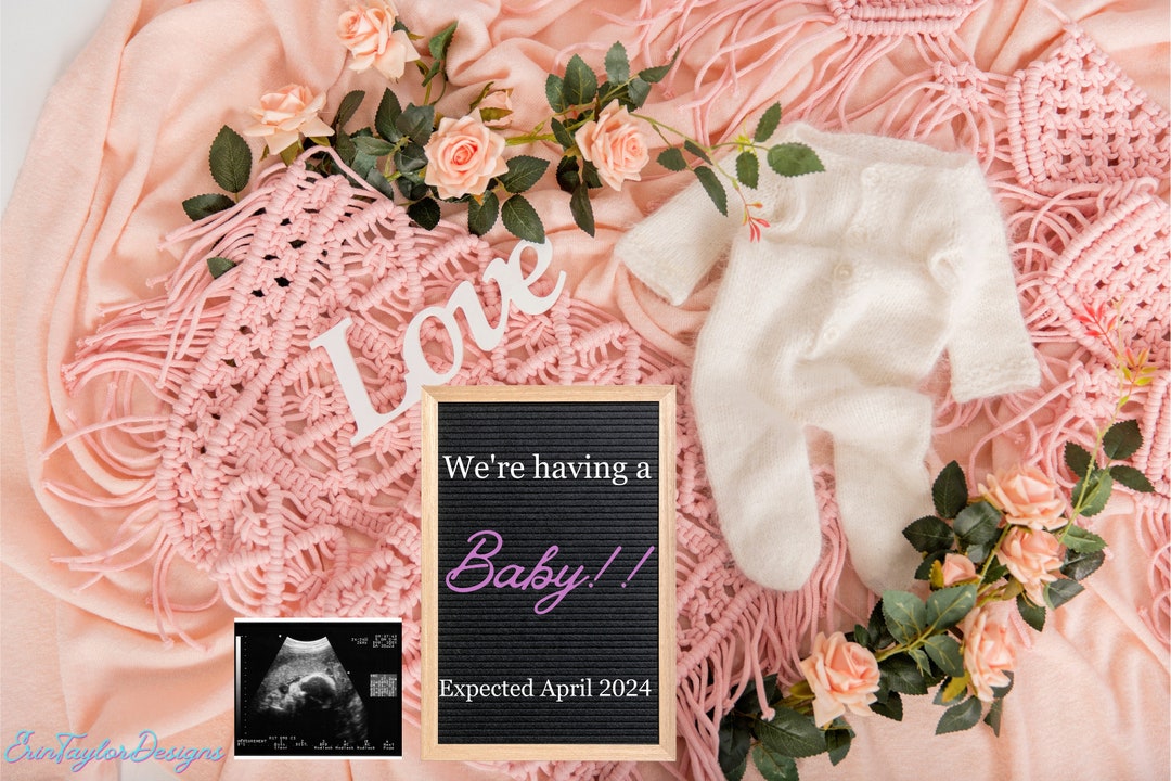 Pink Floral Pregnancy Announcement, Summer Rose Baby Girl Pregnancy ...