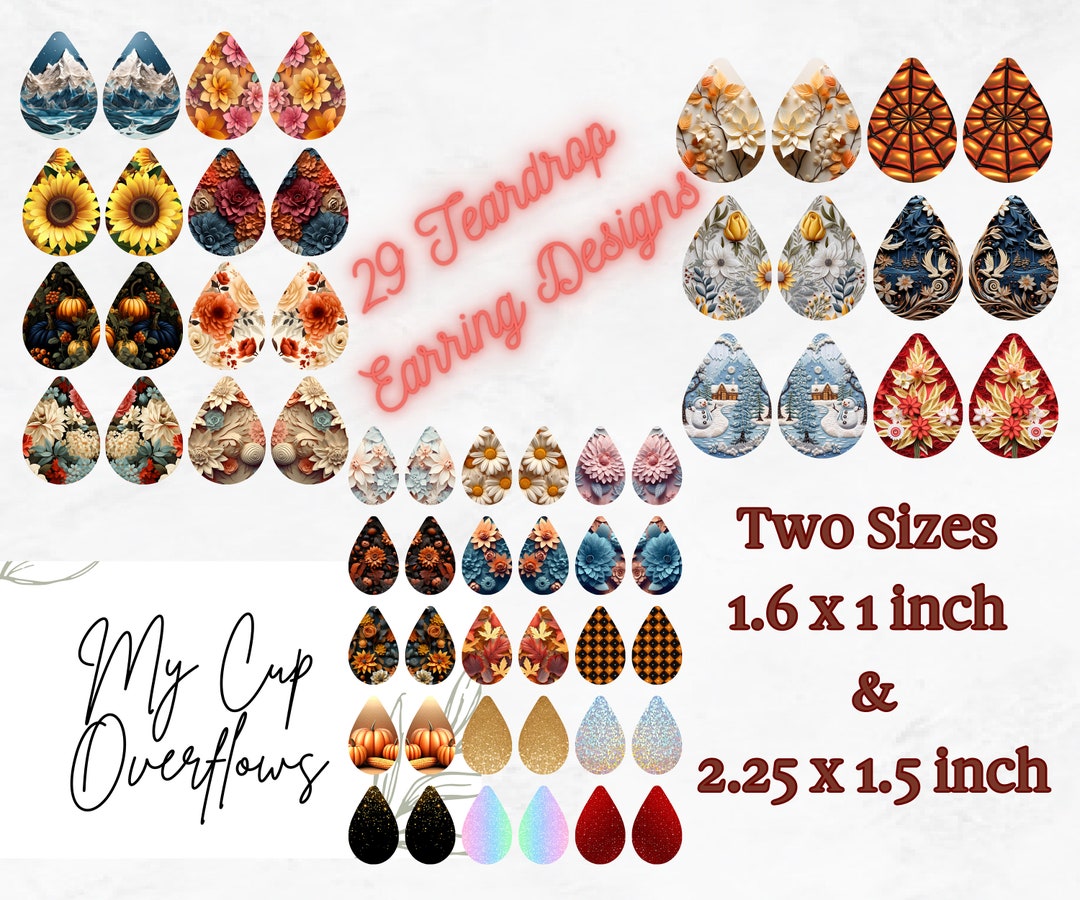 3D Teardrop Earrings Sublimation Designs Bundle (digital Download) - Etsy