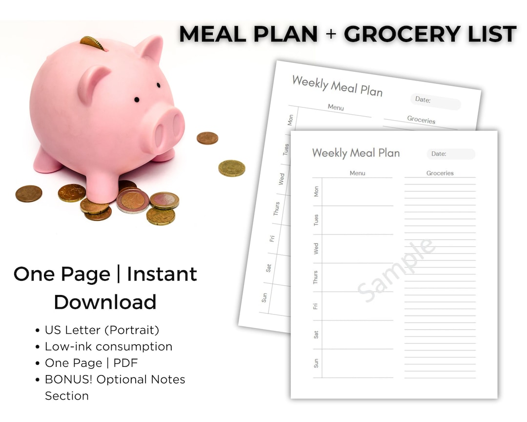 Printable Grocery List Template, Grocery Planner, Weekly Meal Plan ...