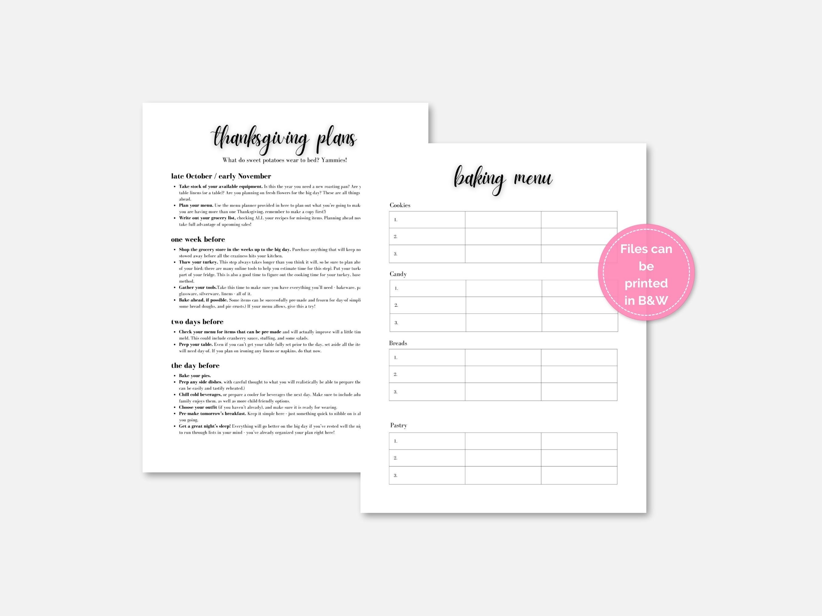 Printable Holiday Planner, Includes Thanksgiving Christmas Menus ...