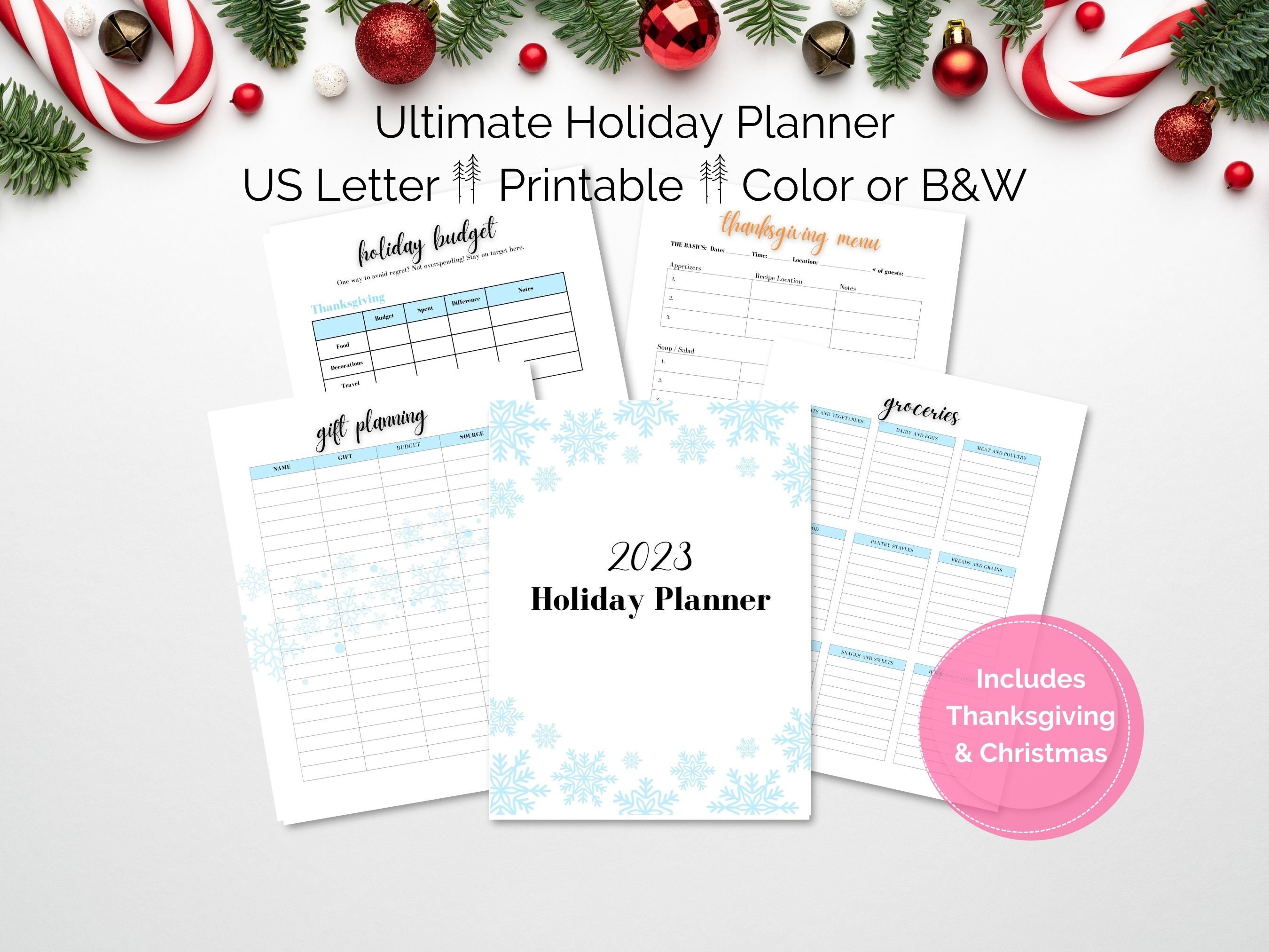 Printable Holiday Planner, Includes Thanksgiving Christmas Menus ...