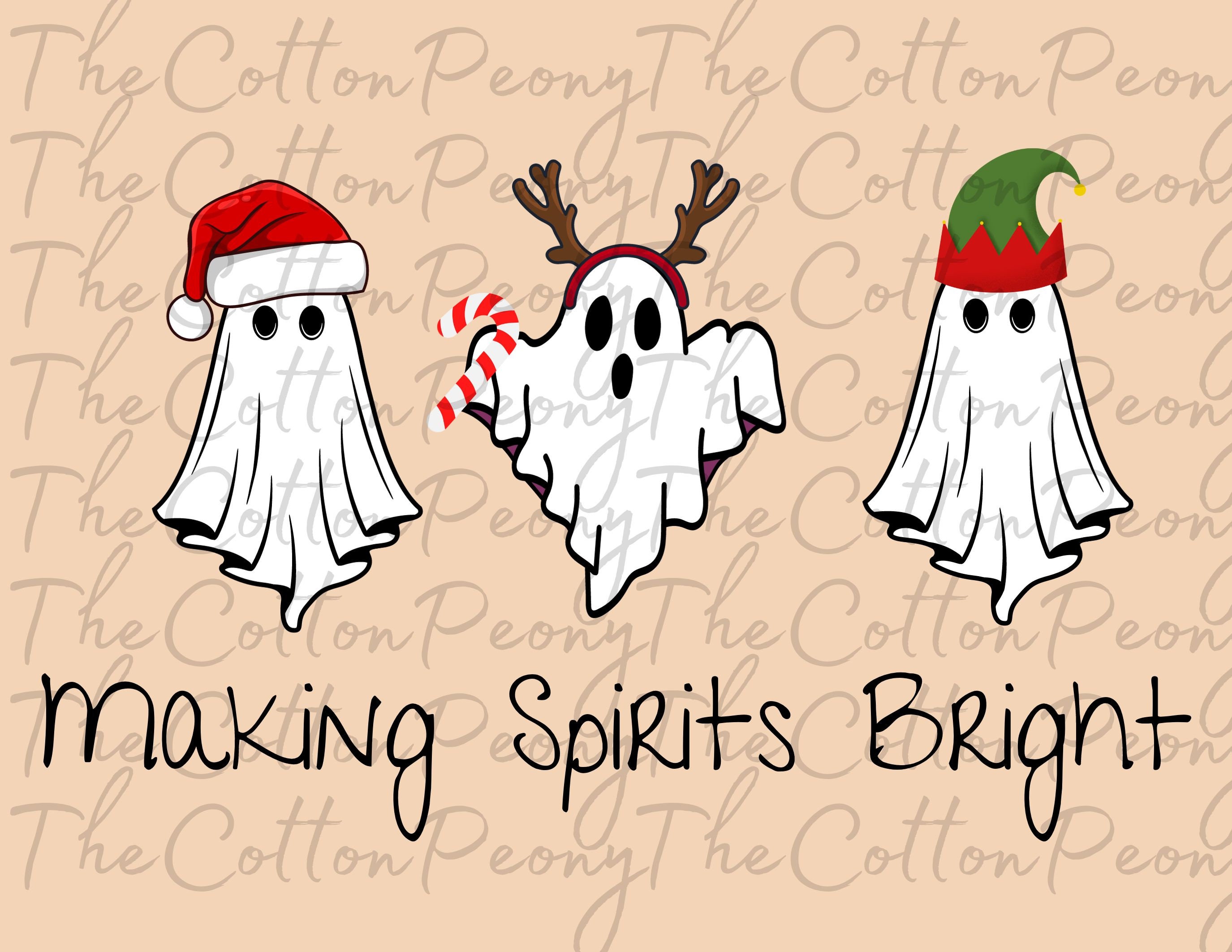 Making Spirits Bright Png, Ghost Christmas Png, Ghosts Wearing Santa ...