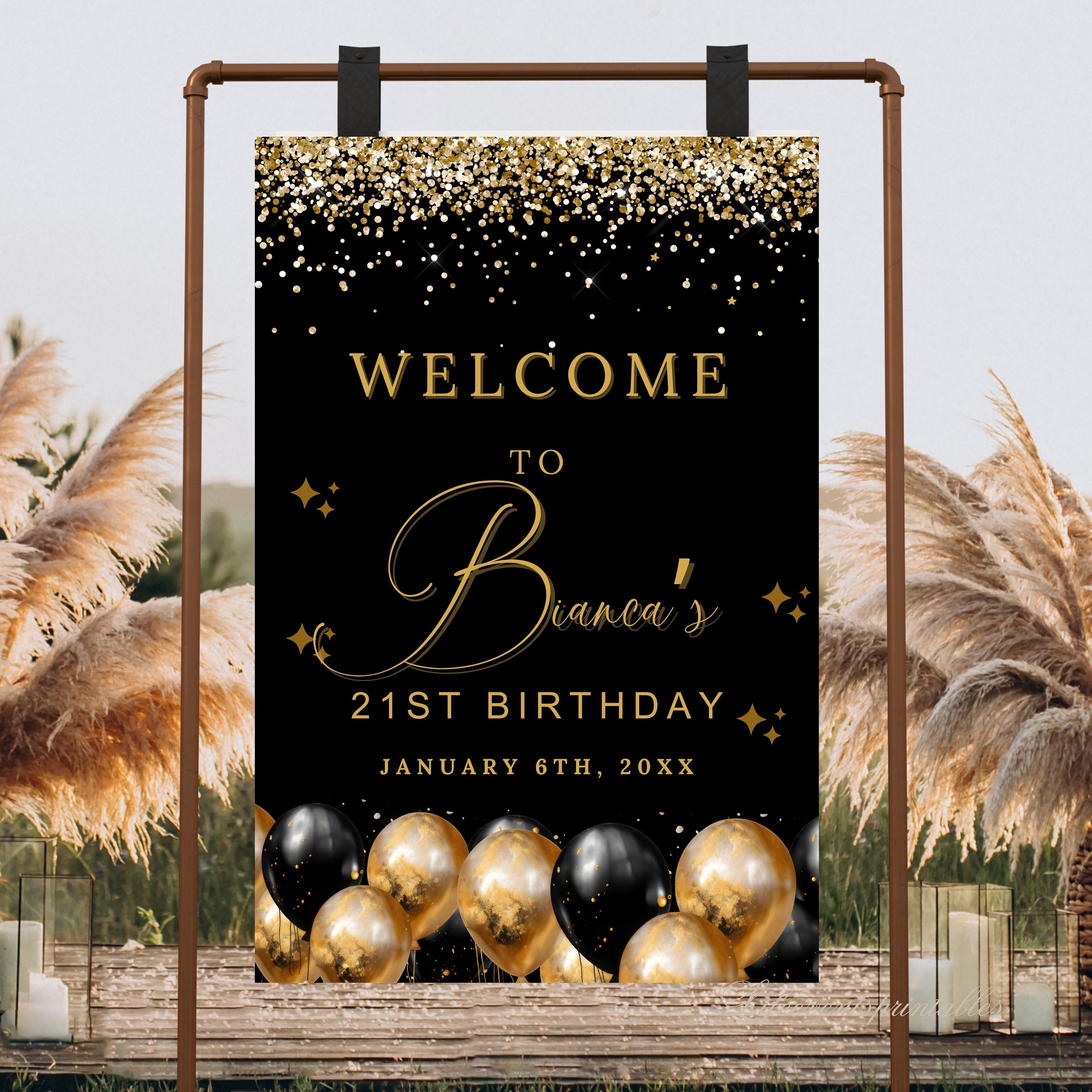 ANY AGE Birthday Welcome Sign Birthday Welcome Poster Black and Gold ...