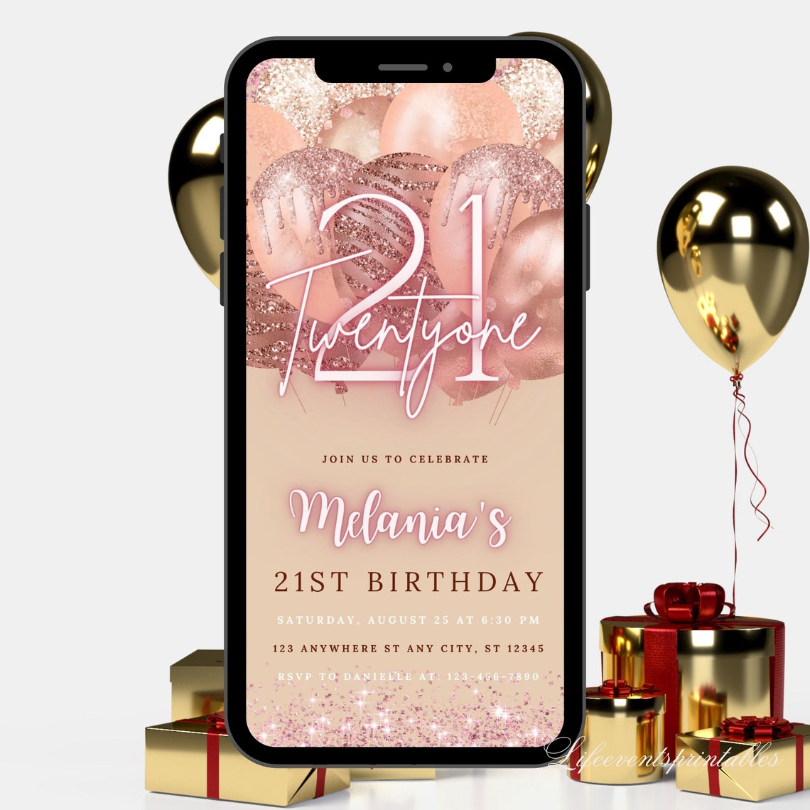 Digital Twenty One 21st Birthday Invitation Template 21st Electronic ...