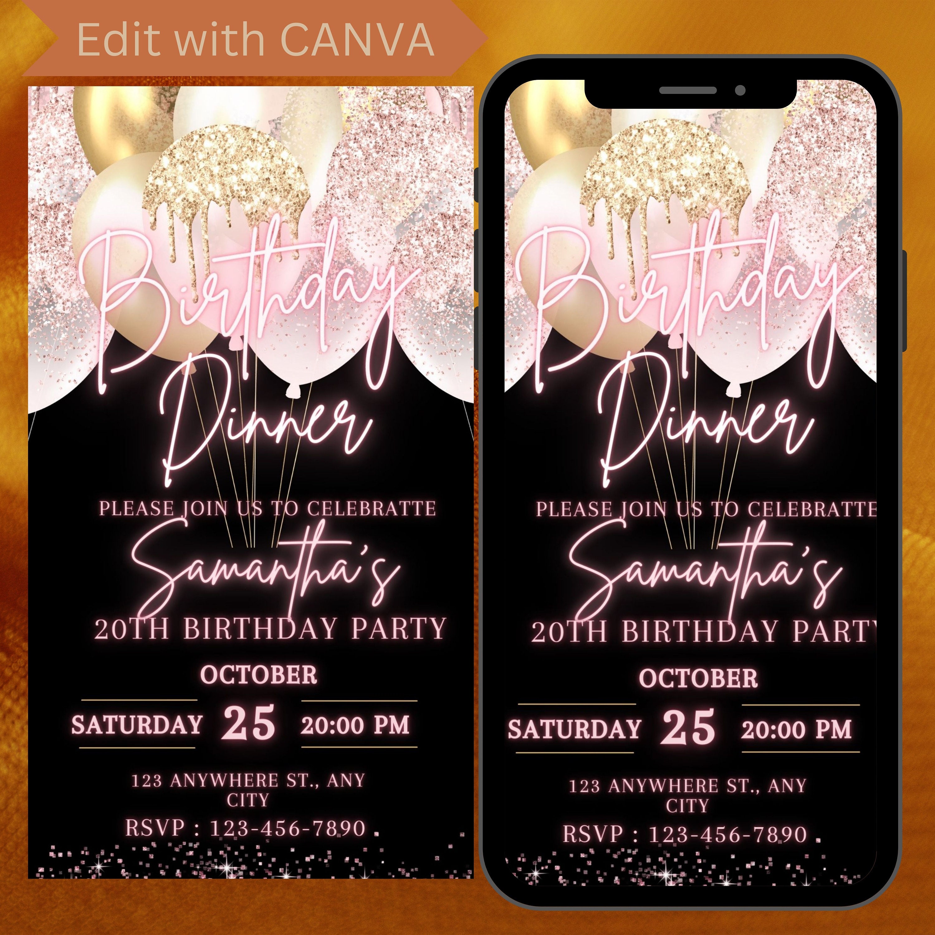 Digital Birthday Invitation Template, Electronic Birthday Invitation ...