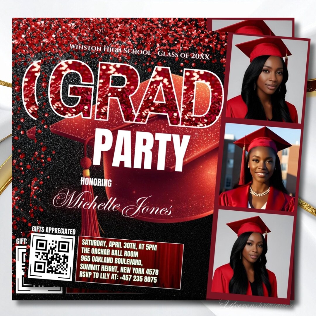Editable Senior Graduation Invitation Flyer Template Red, Graduation ...