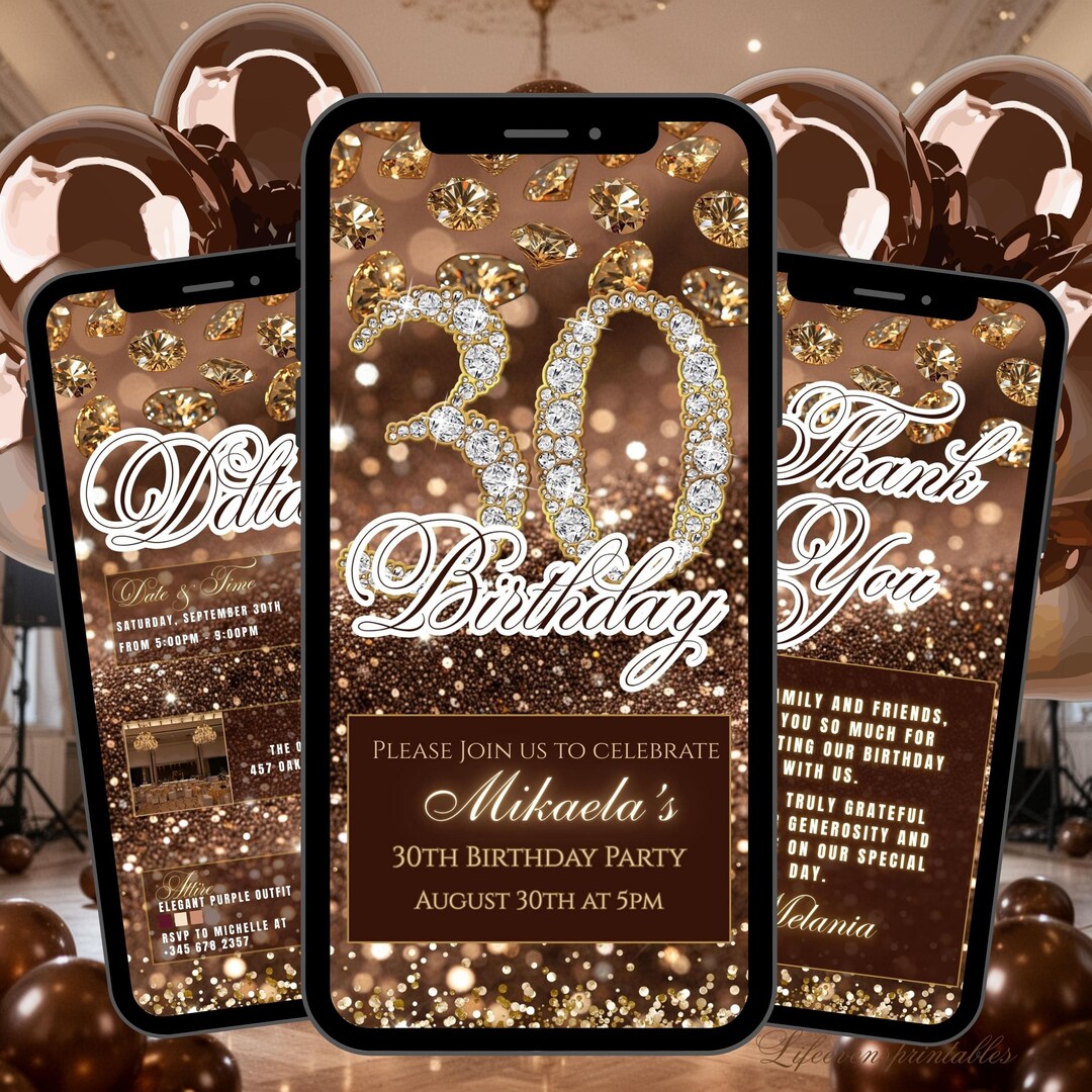 30TH Digital Birthday Invitation Template Bronze, Electronic Thirtieth ...