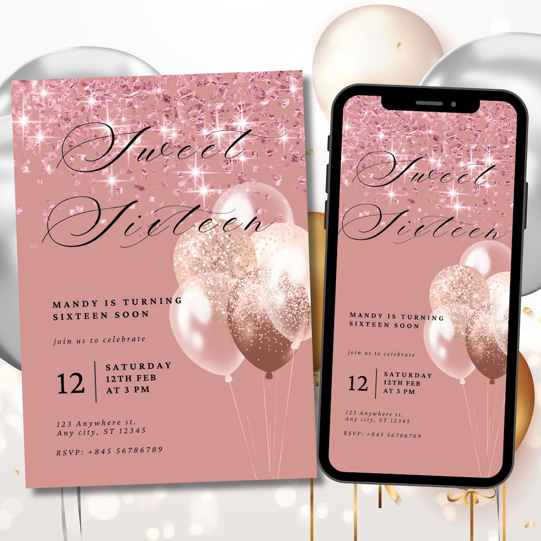 Editable Sweet Sixteen Birthday Printable Invitation Template, Digital ...