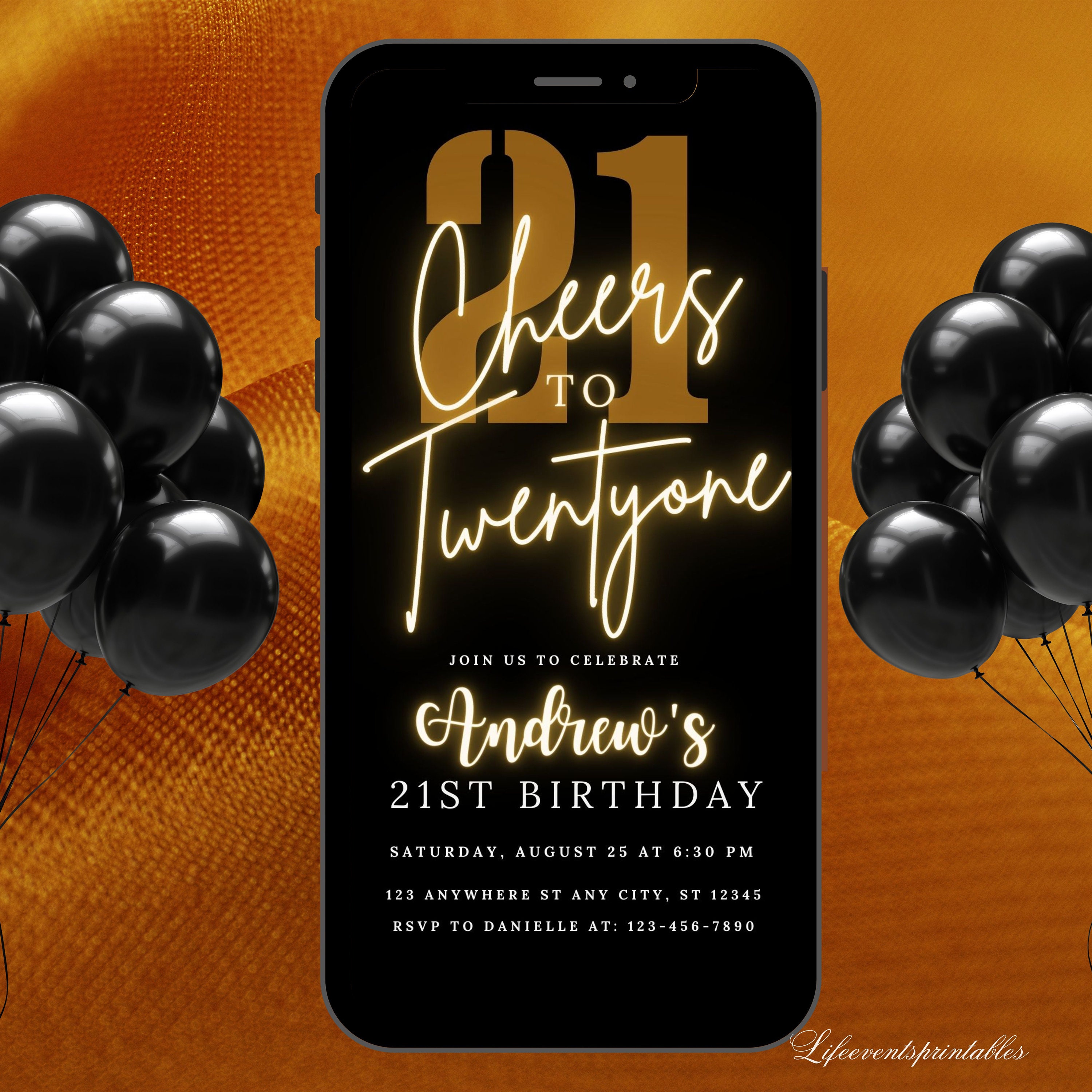 Digital Twenty One 21st Birthday Invitation Template 21th Electronic ...