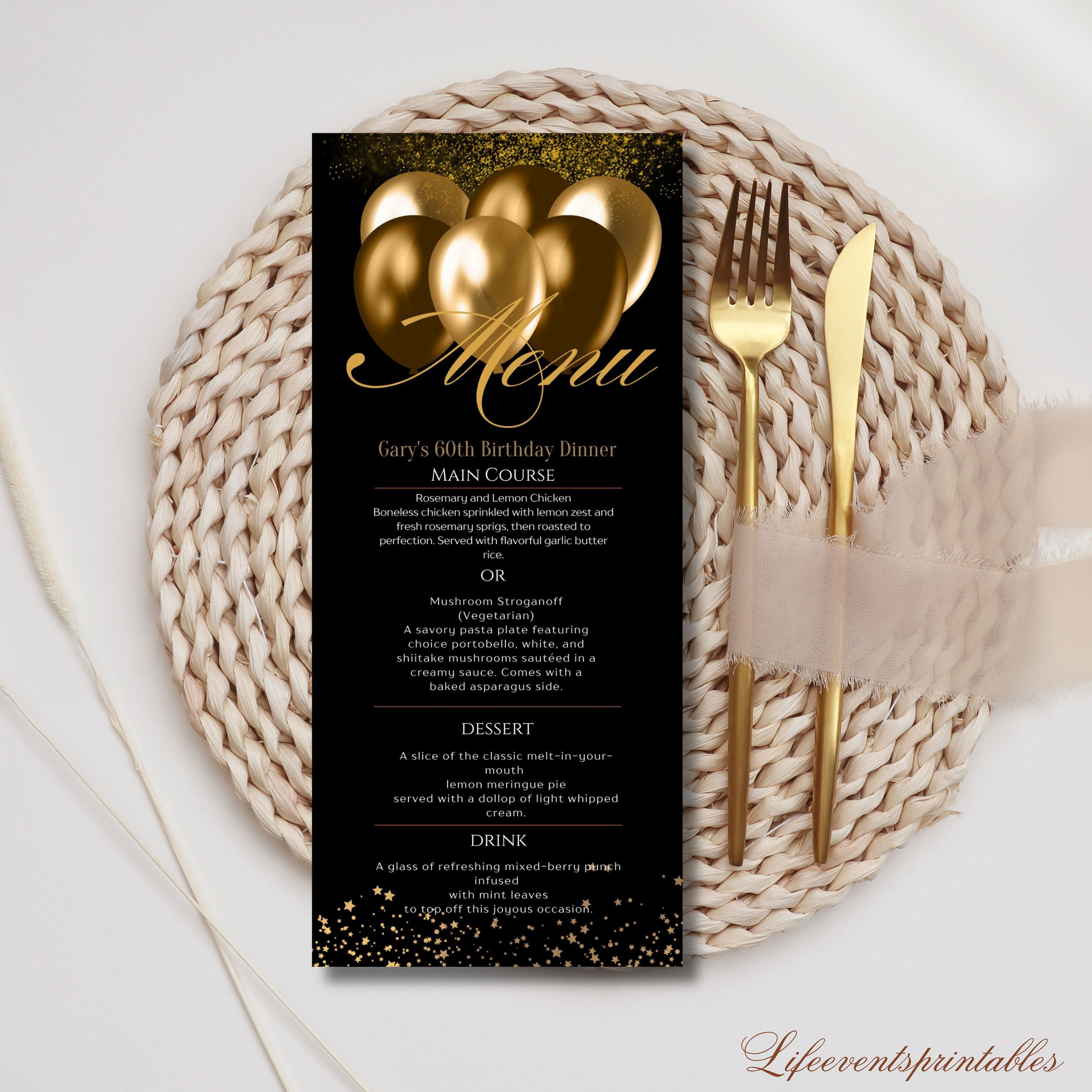 Printable Birthday Party Menu Template, Black Balloon Printable Menu ...