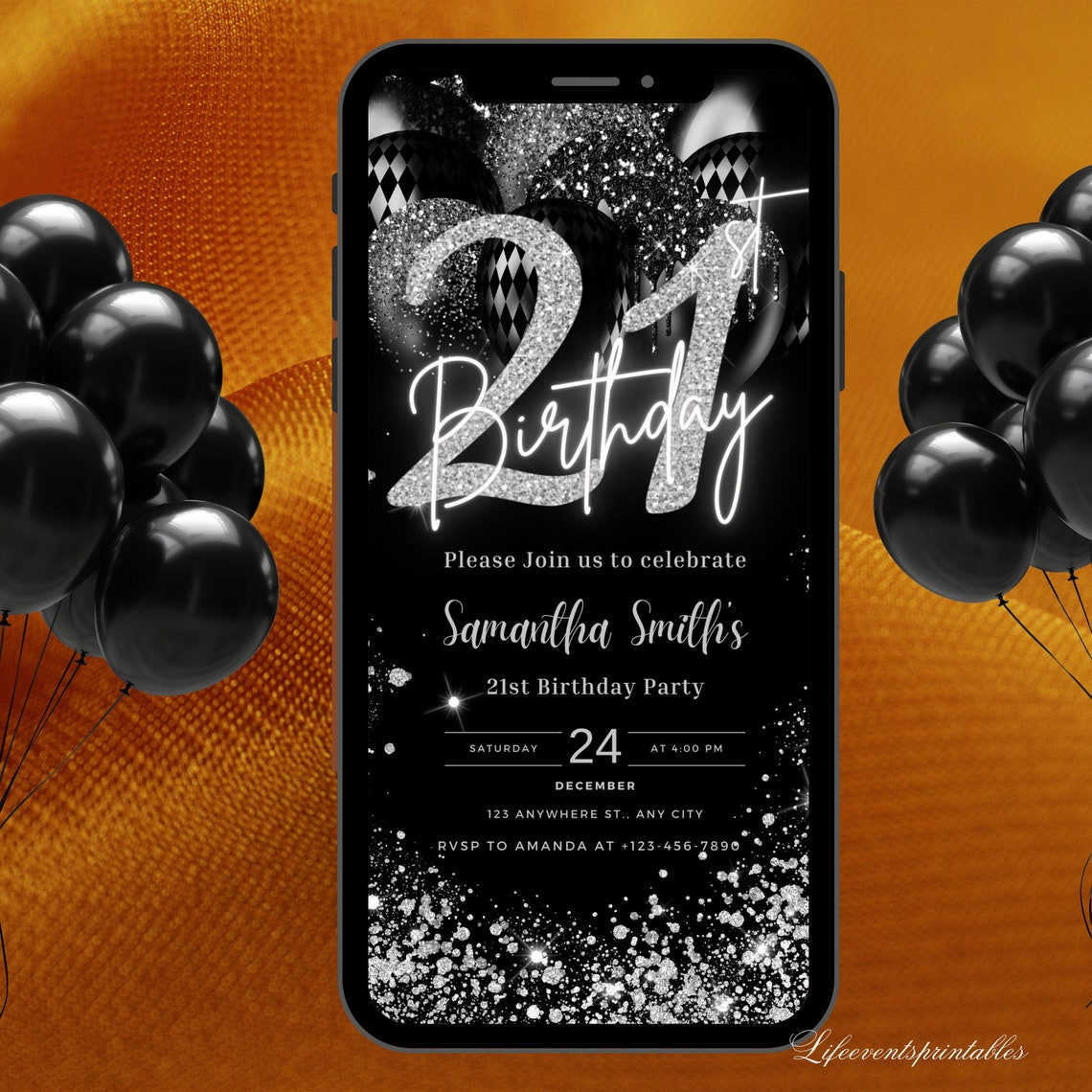 Digital Twenty One 21st Birthday Invitation Template 21th Electronic ...