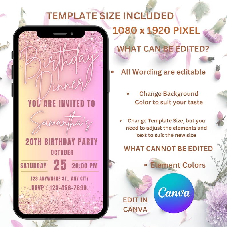 Digital Birthday Invitation Template, Electronic Birthday Invitation ...