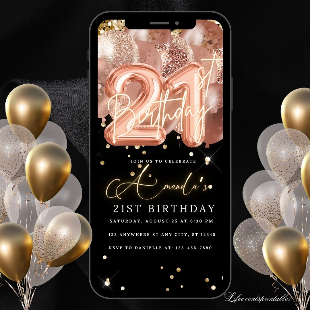 Digital Twenty One 21st Birthday Invitation Template 21th Electronic ...