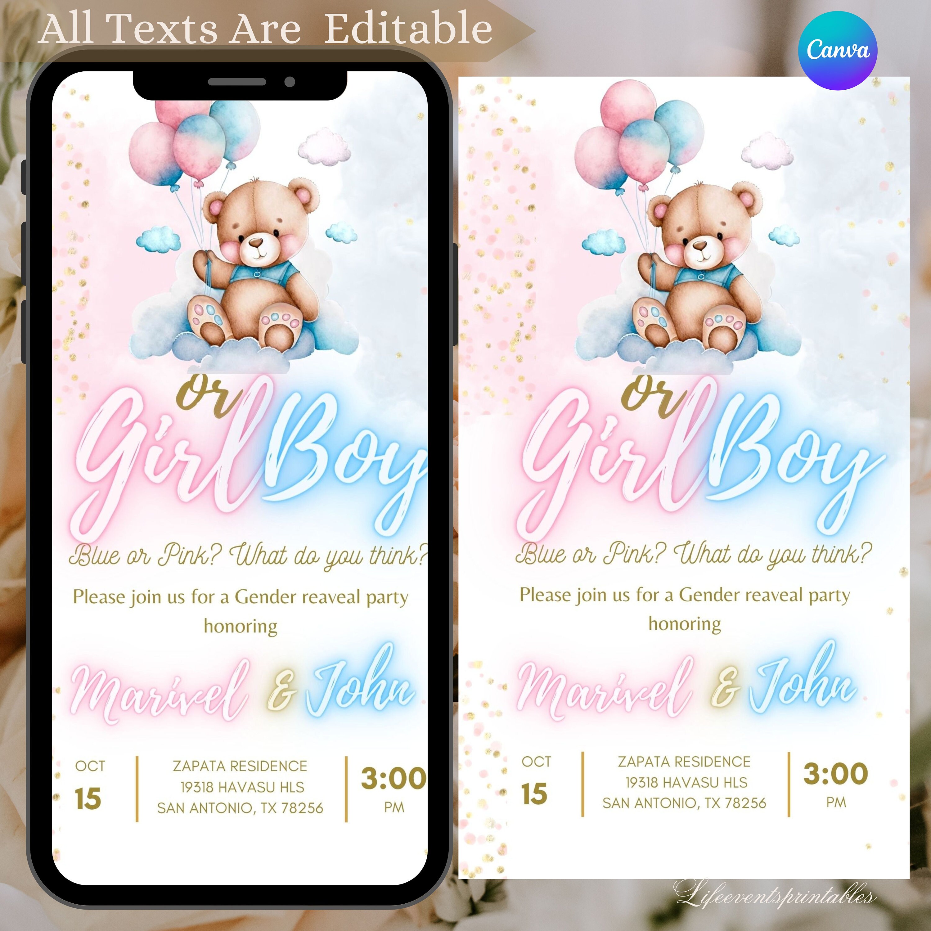 Digital Gender Reveal Invitation, Electronic Gender Reveal Evite ...