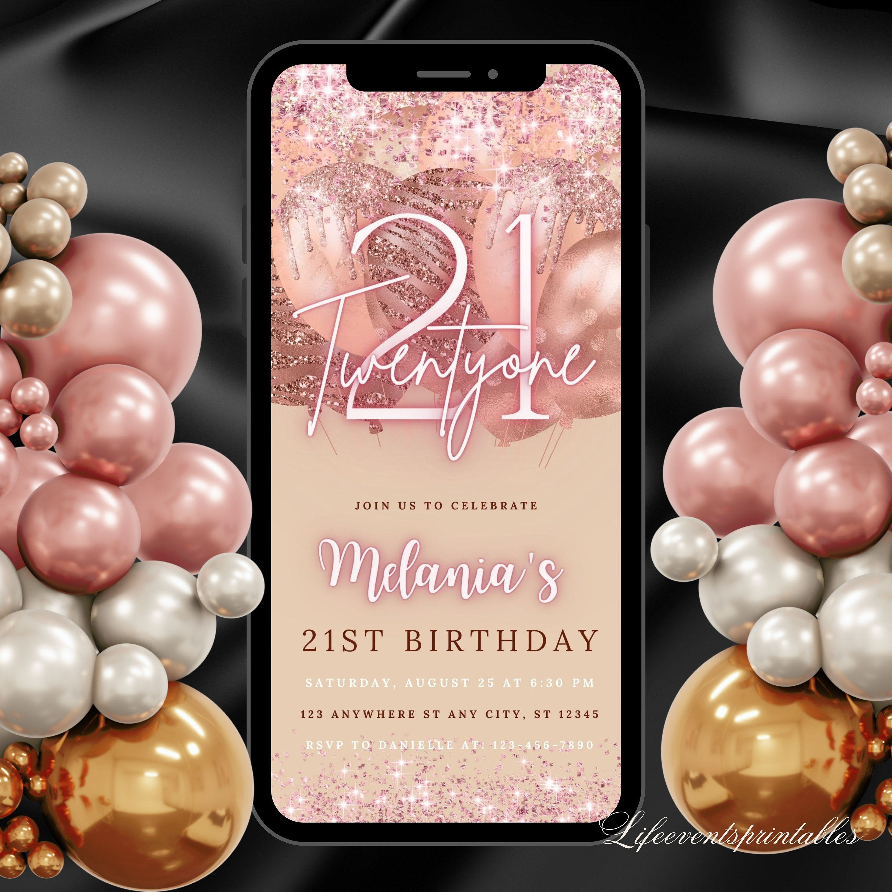 Digital Twenty One 21st Birthday Invitation Template 21st Electronic ...