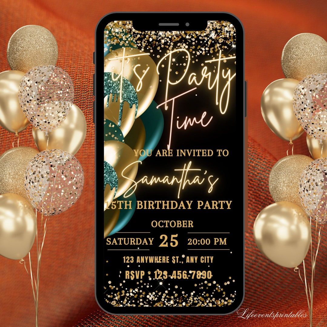 Digital Birthday Invitation Template, Electronic Birthday Invite Black ...
