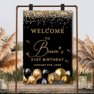 ANY AGE Birthday Welcome Sign Birthday Welcome Poster Black and Gold ...