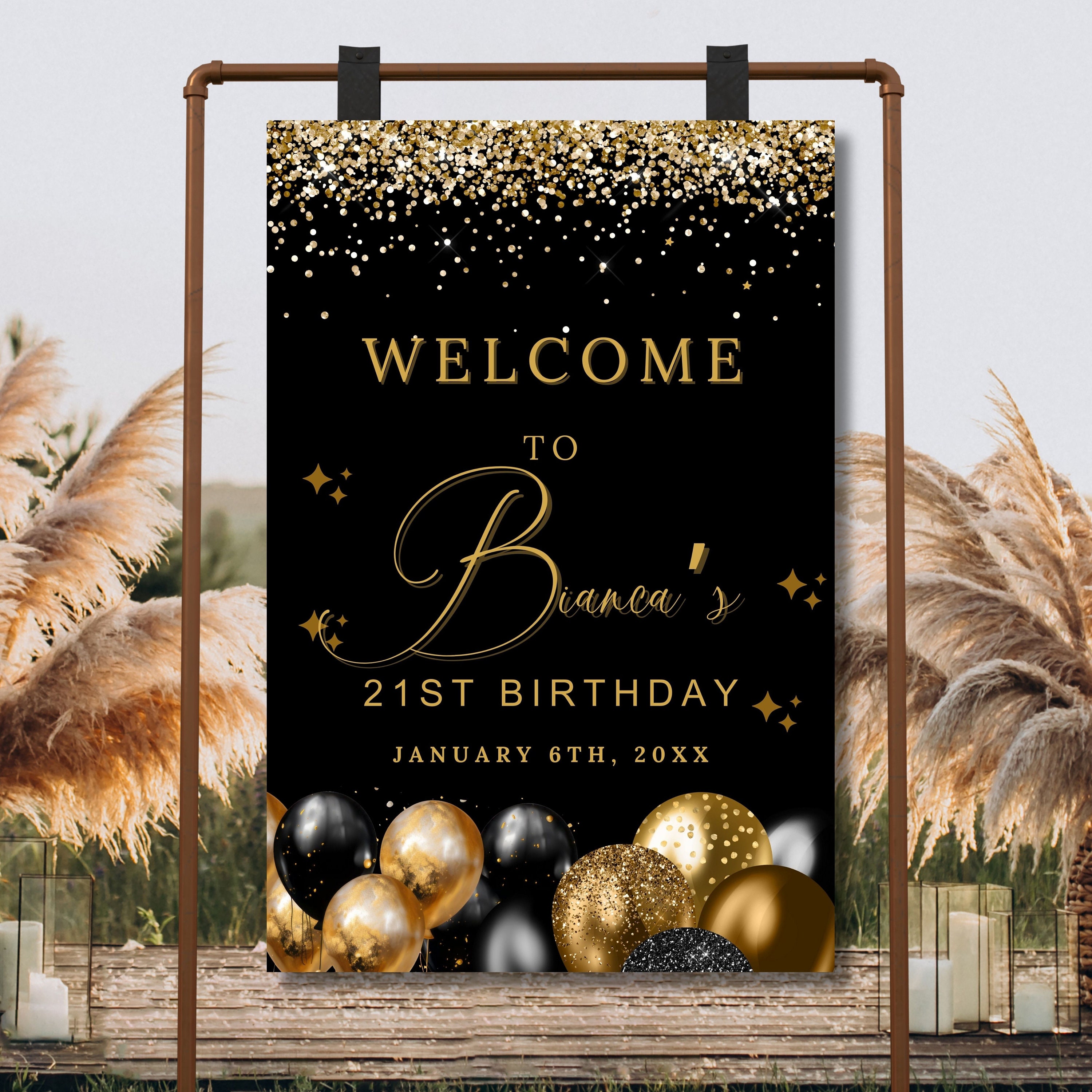 ANY AGE Birthday Welcome Sign Birthday Welcome Poster Black and Gold ...