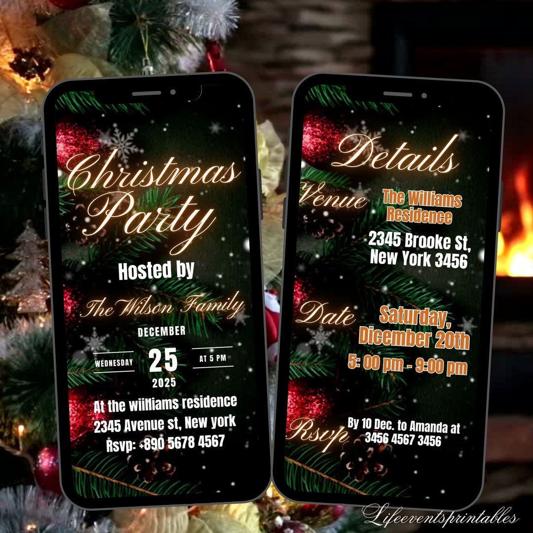 Digital Christmas Party Invitation Video Template Animated Christmas ...