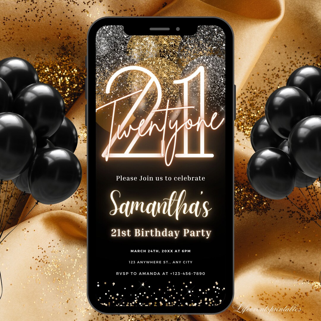 Digital Twenty One 21st Birthday Invitation Template 21st Electronic ...