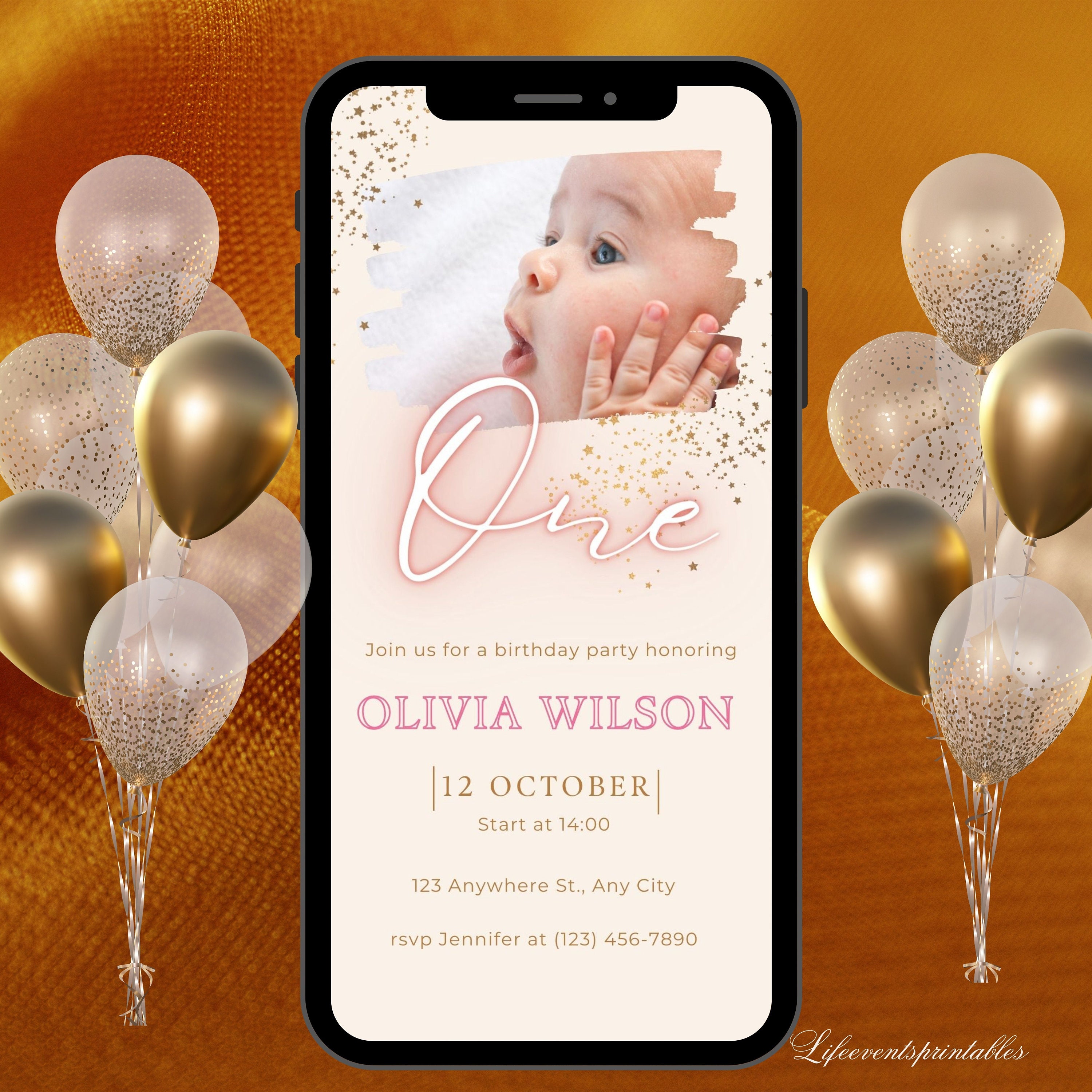 Editable 1st Birthday Invite Template, First Birthday Evite Digital ...