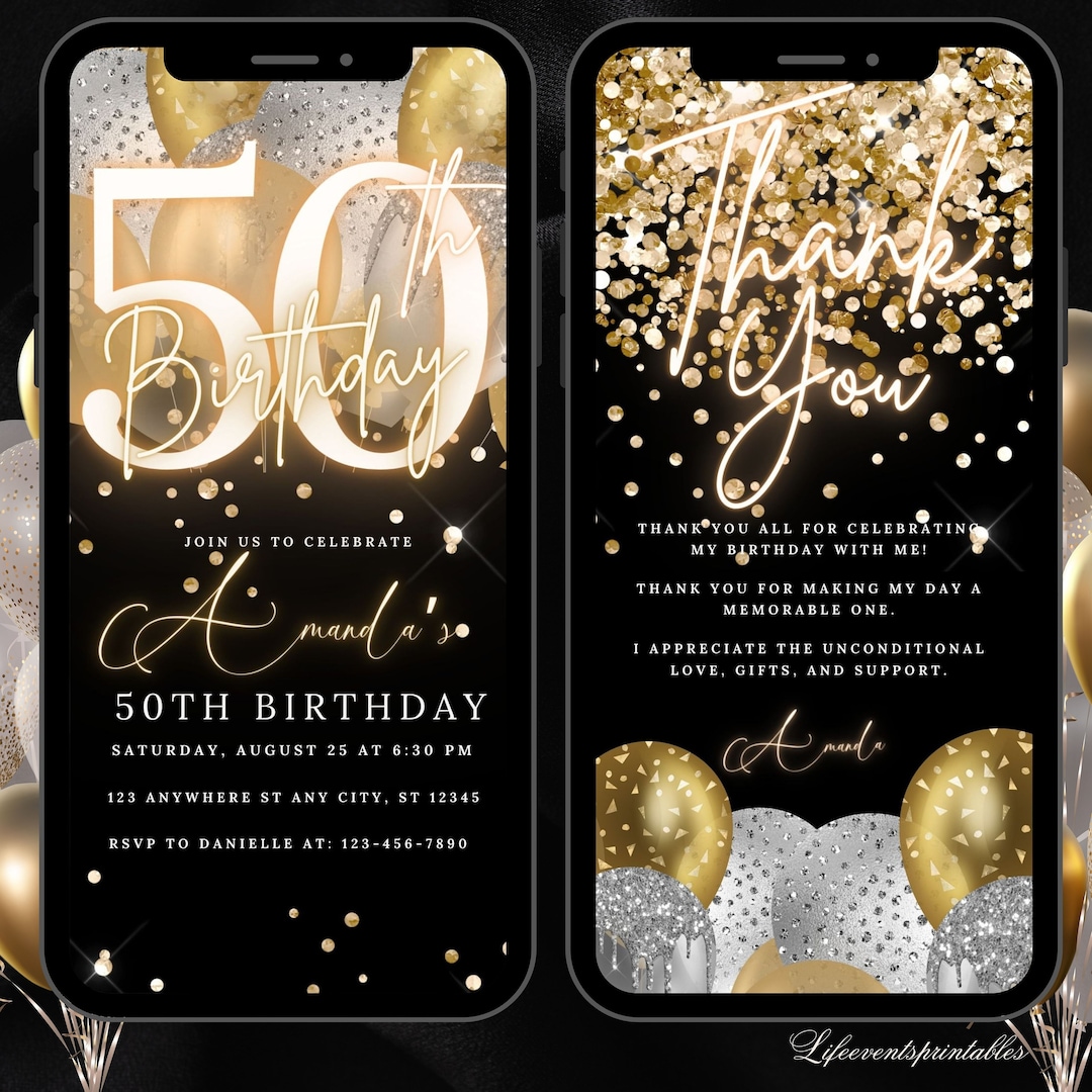 Digital 50th Birthday Invitation for Women, Editable 50th Invite Evite ...
