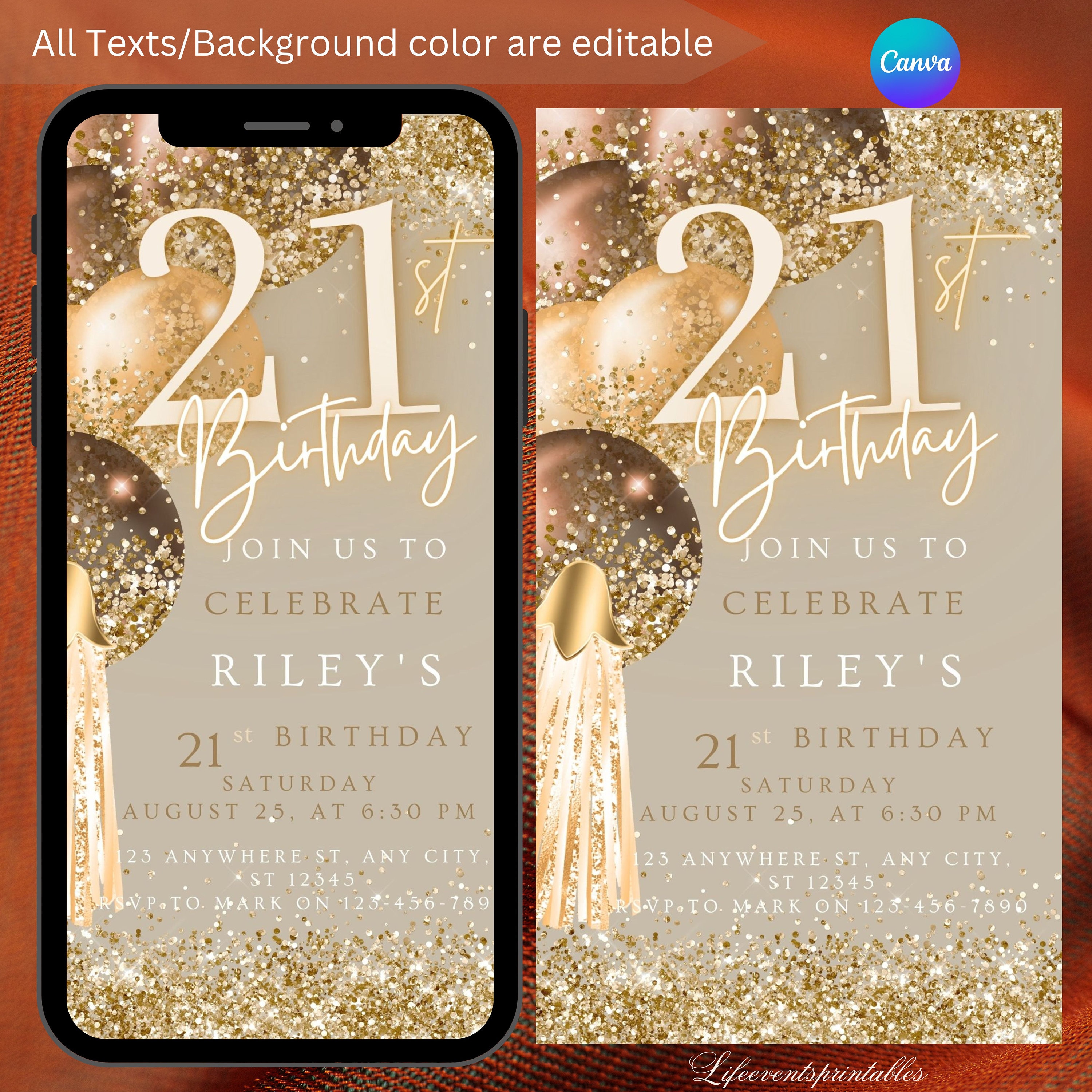 Digital Twenty One 21st Birthday Invitation Template 21th Electronic ...