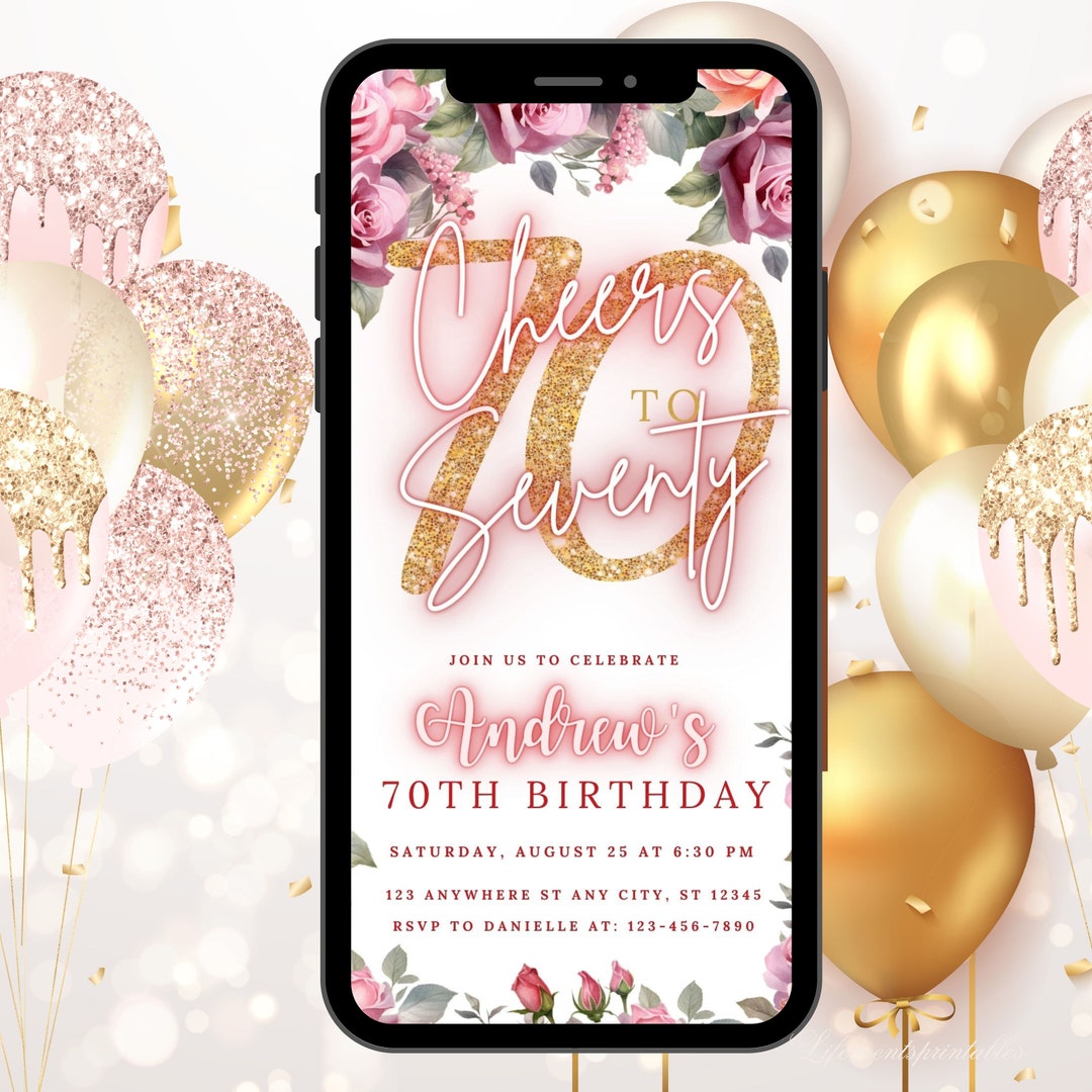 Digital Seventieth Birthday Invitation Template, 70th Electronic ...