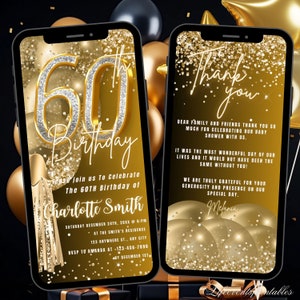 60TH Gold Birthday Invitation Template Animated,60th Birthday Invite, E ...