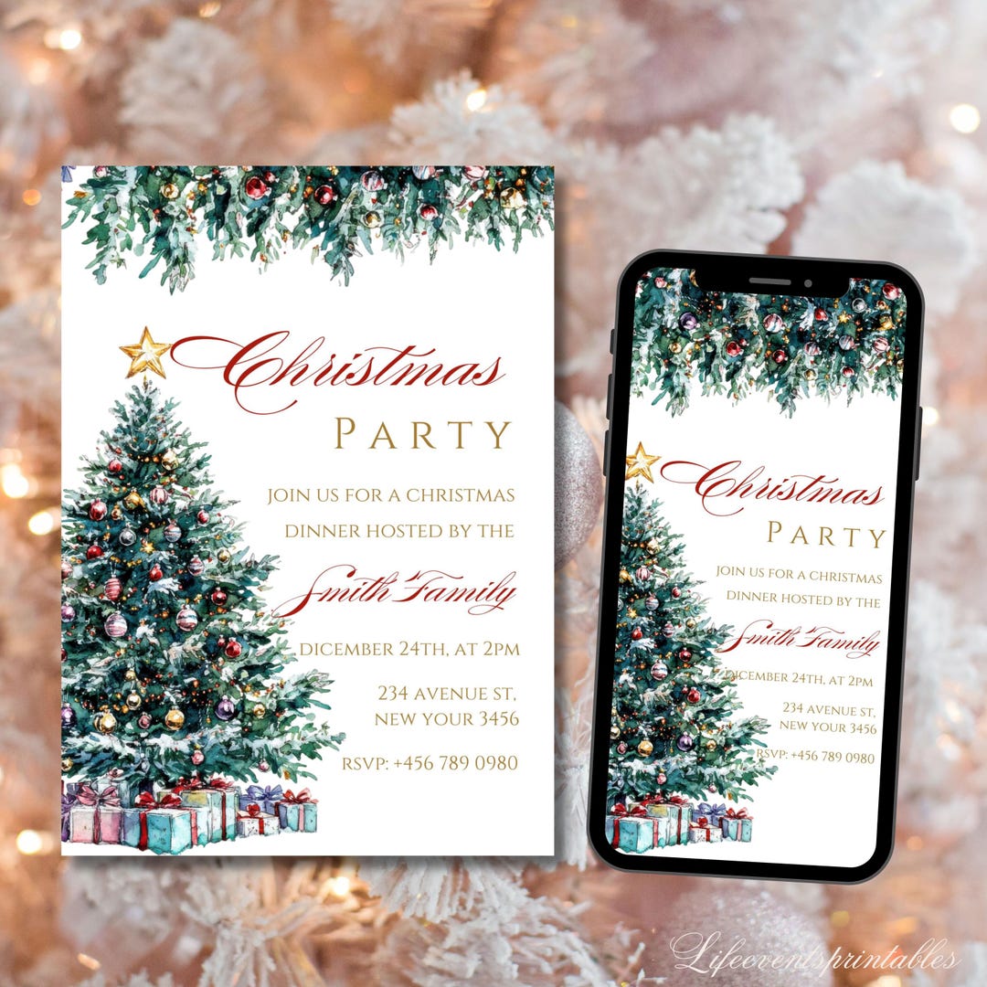 Christmas Party Invitation Template, Editable Christmas Trees ...