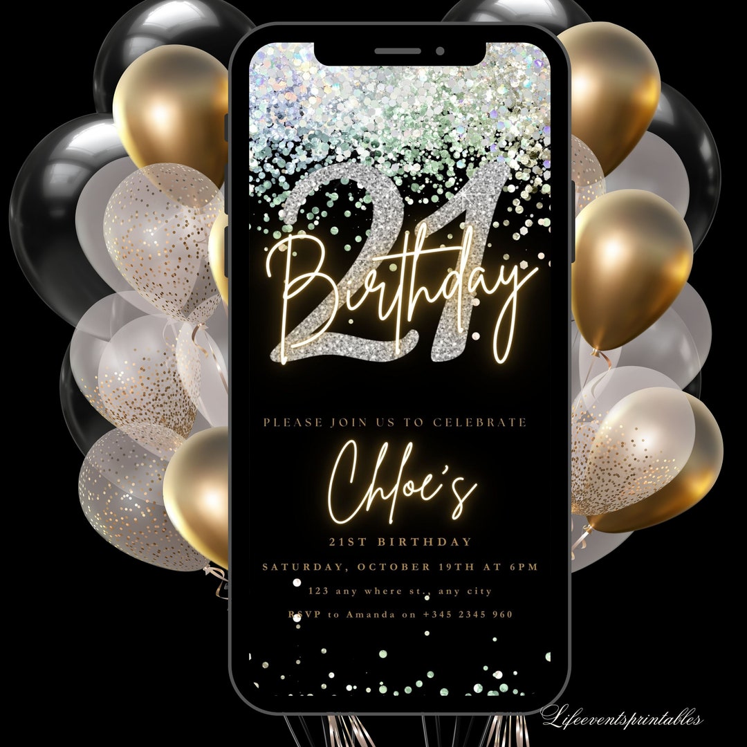 Digital Twenty One 21st Birthday Invitation Template 21st Electronic ...