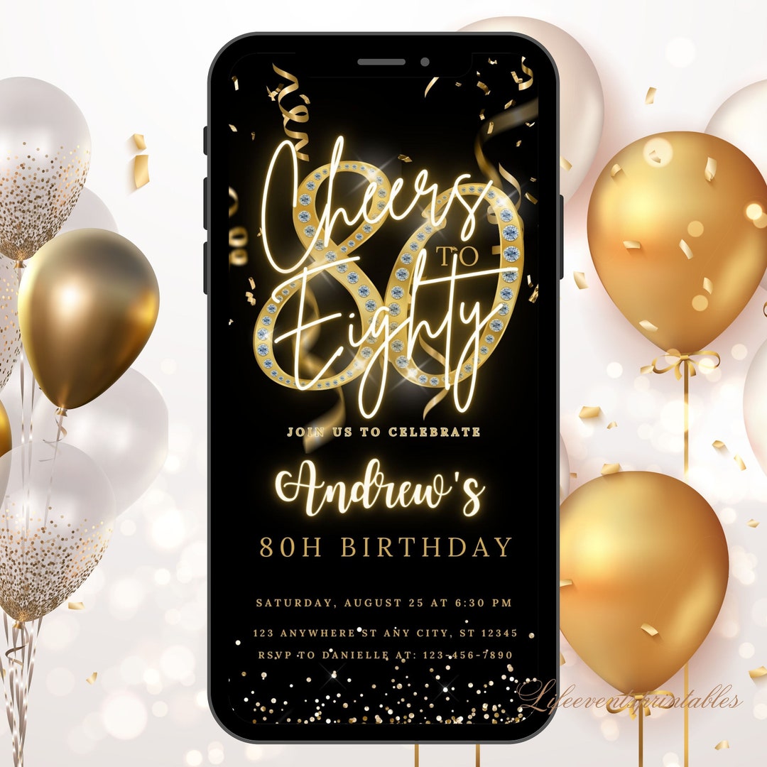 Digital Eightieth Birthday Invitation Template 80th Electronic Birthday ...
