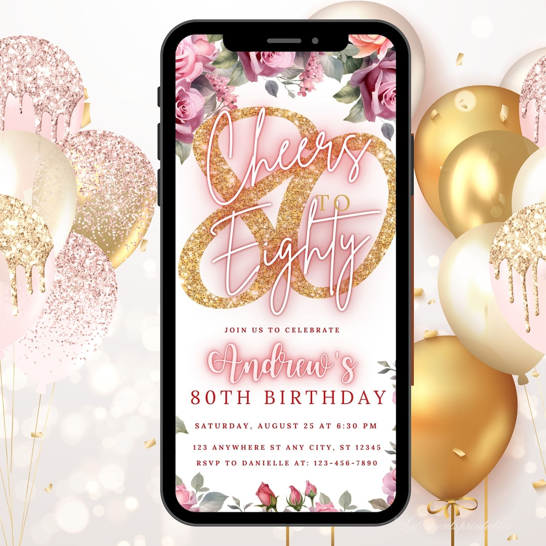 Digital Eightieth Birthday Invitation Template 80th Electronic Birthday ...