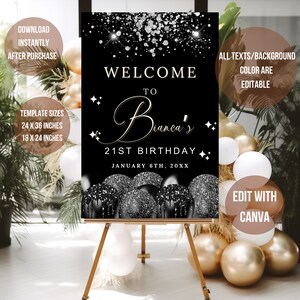 ANY AGE Birthday Welcome Sign Birthday Welcome Poster Black Silver ...