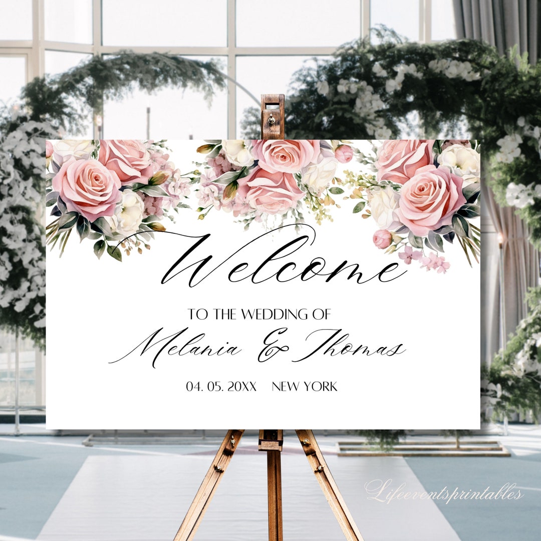 Blush Pink Wedding Welcome Sign Template, Large Pink Wedding Welcome ...