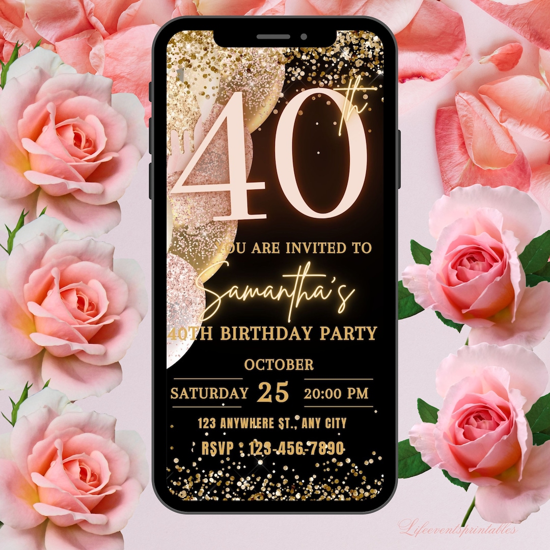 Forty Birthday Invitation, 40th Birthday Invite, Fortieth E-invite ...