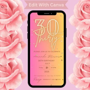30th Birthday Invitation for Women, 30th Birthday Electronic Invitation ...