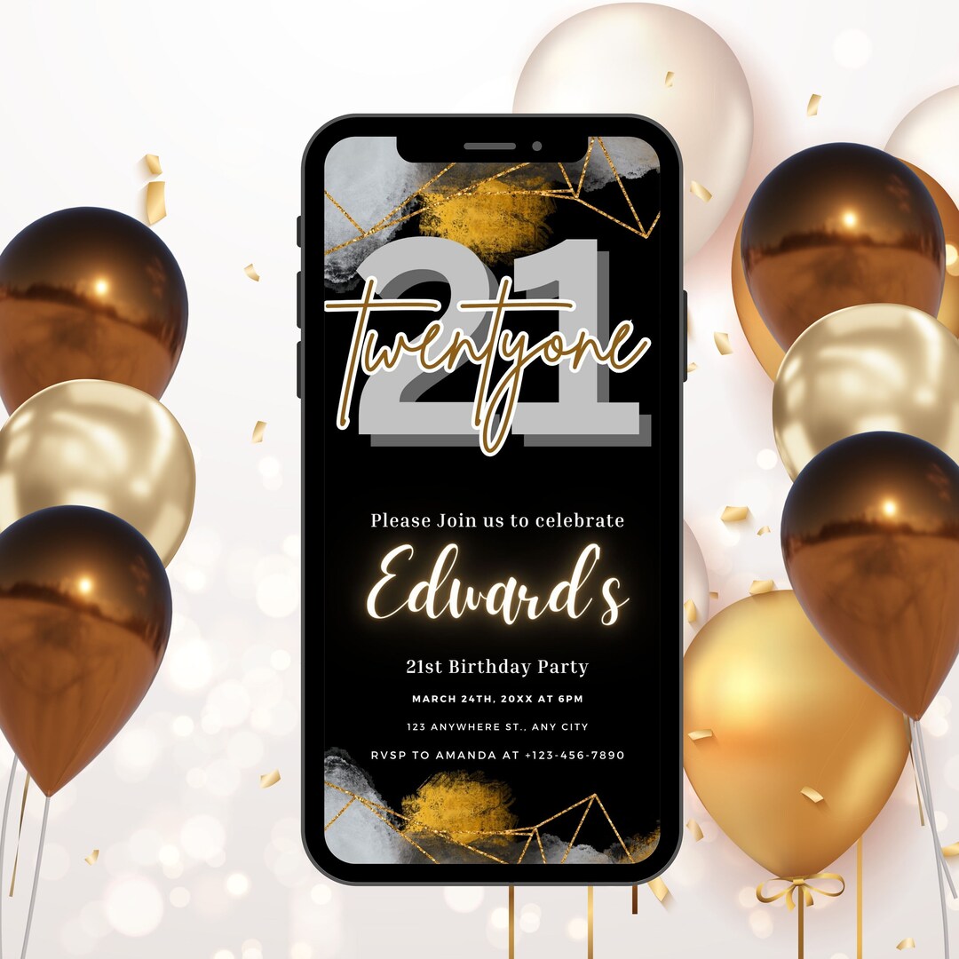 Digital Twenty One 21st Birthday Invitation Template 21st Electronic ...