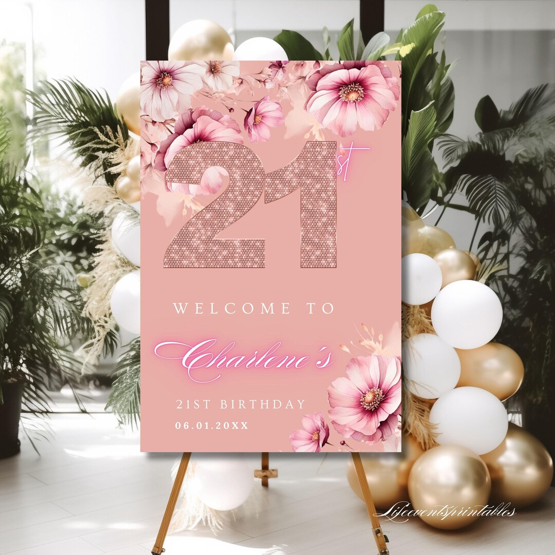 21ST Birthday Welcome Sign Template Welcome Poster Blush Twentyone ...