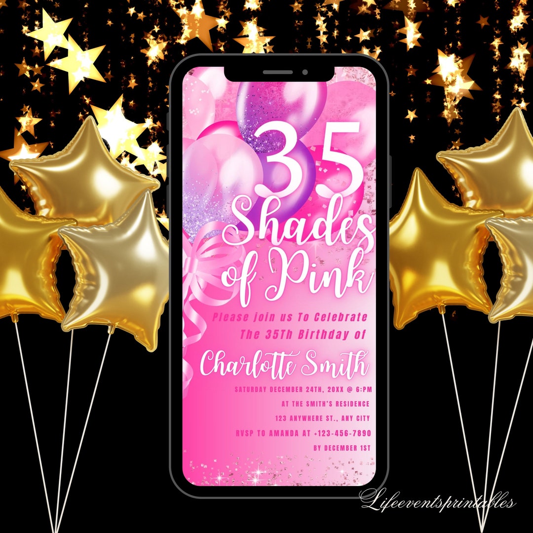 Digital Shades of Pink Birthday Invitation, Pink Balloons Birthday ...