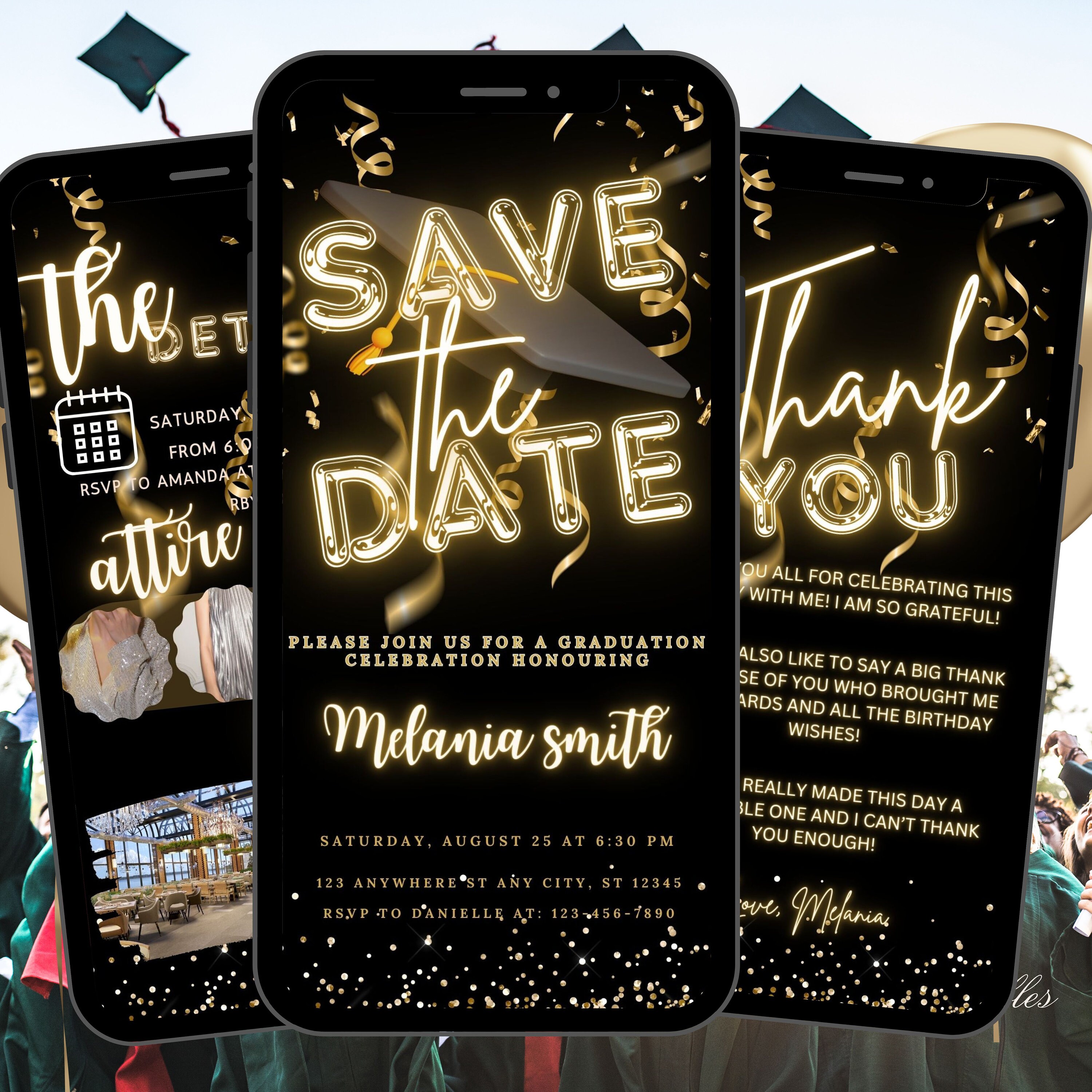 Digital Graduation Party Invitation Template, Animated Editable ...