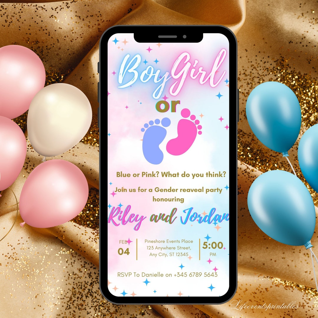Digital Gender Reveal Invitation, Electronic Gender Reveal Evite ...