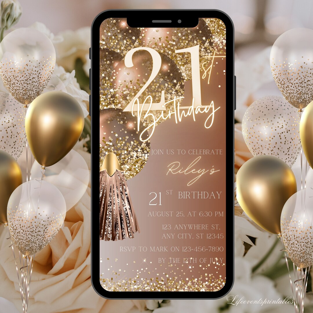 Digital Twenty One 21st Birthday Invitation Template 21th Electronic ...