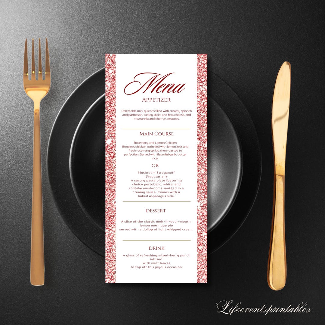 Printable Birthday Party Menu Template Pink, Printable Menu Card ...