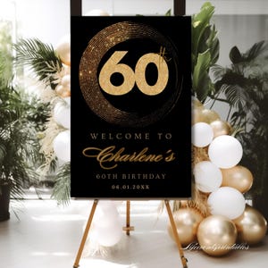 60th Birthday Welcome Sign Template Welcome Poster Black Glittery ...