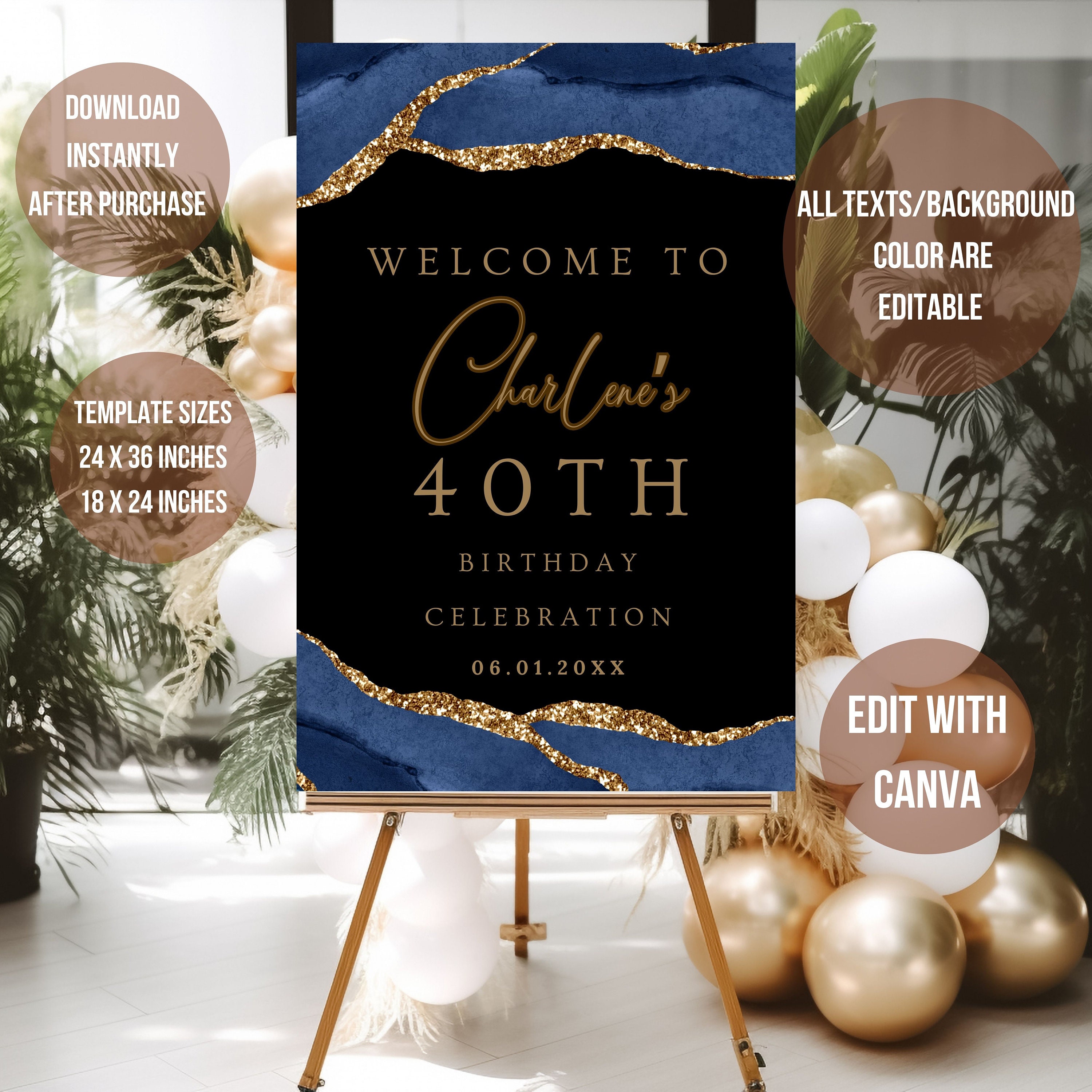 BLUE AGATE Birthday Welcome Sign Template Welcome Poster AGATE Signage ...