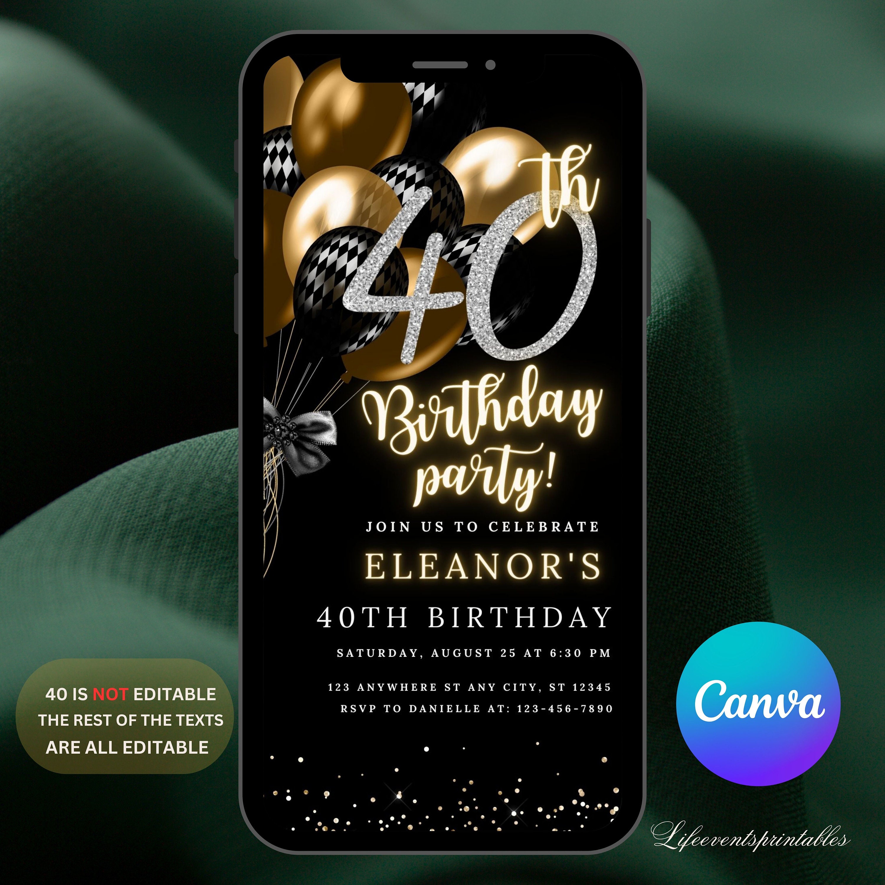 Digital 40th Birthday Invitation Template for Women, 40th Invite Ecard ...