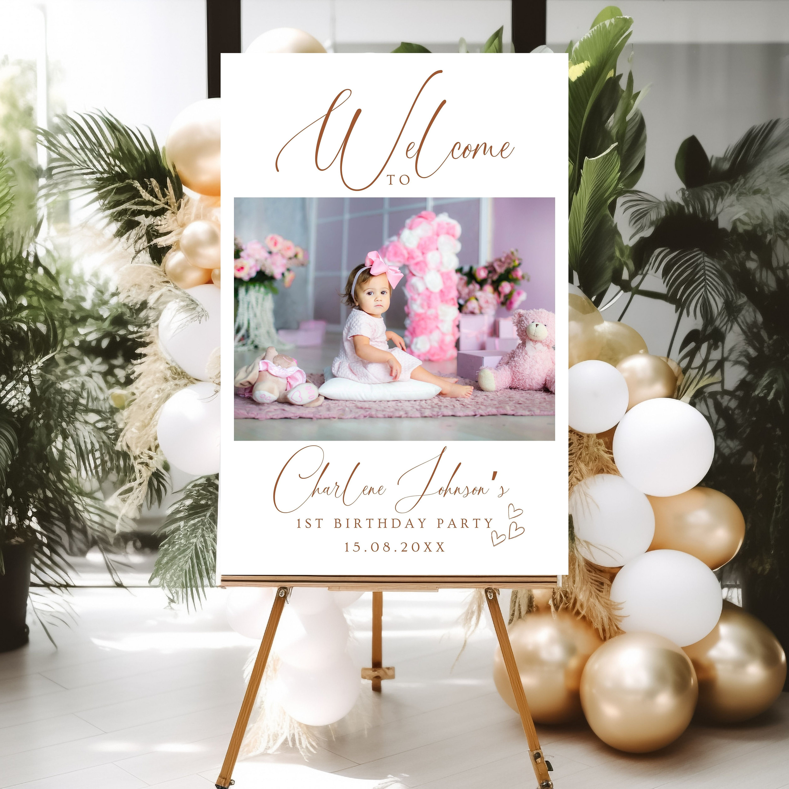 Editable Photo Birthday Welcome Sign Template, First Birthday Printable ...